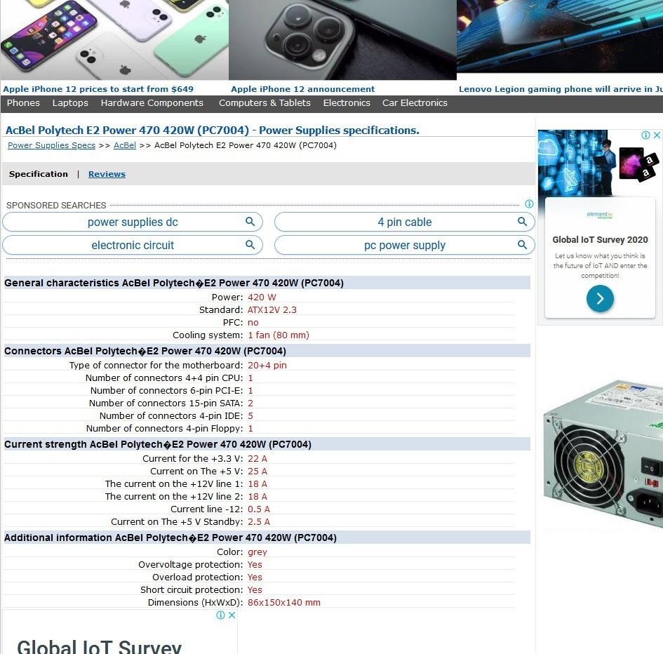 AcBel E2 470W Power Supply Unit, Computers & Tech, Parts & Accessories, Cables & Adaptors on ...