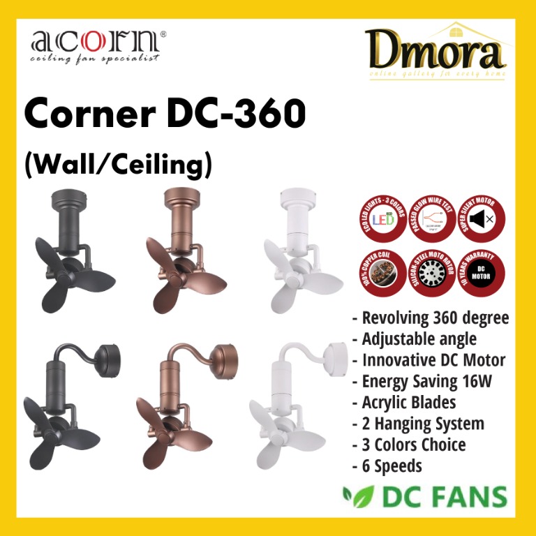Acorn DC-360 Wall/Corner Mounted DC Fan, Home Appliances, Cooling & Air ...