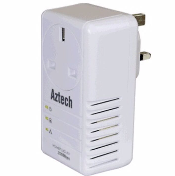 Aztech 200Mbps HomePlug AV Ethernet Adapter with AC Pass Through x3 ...