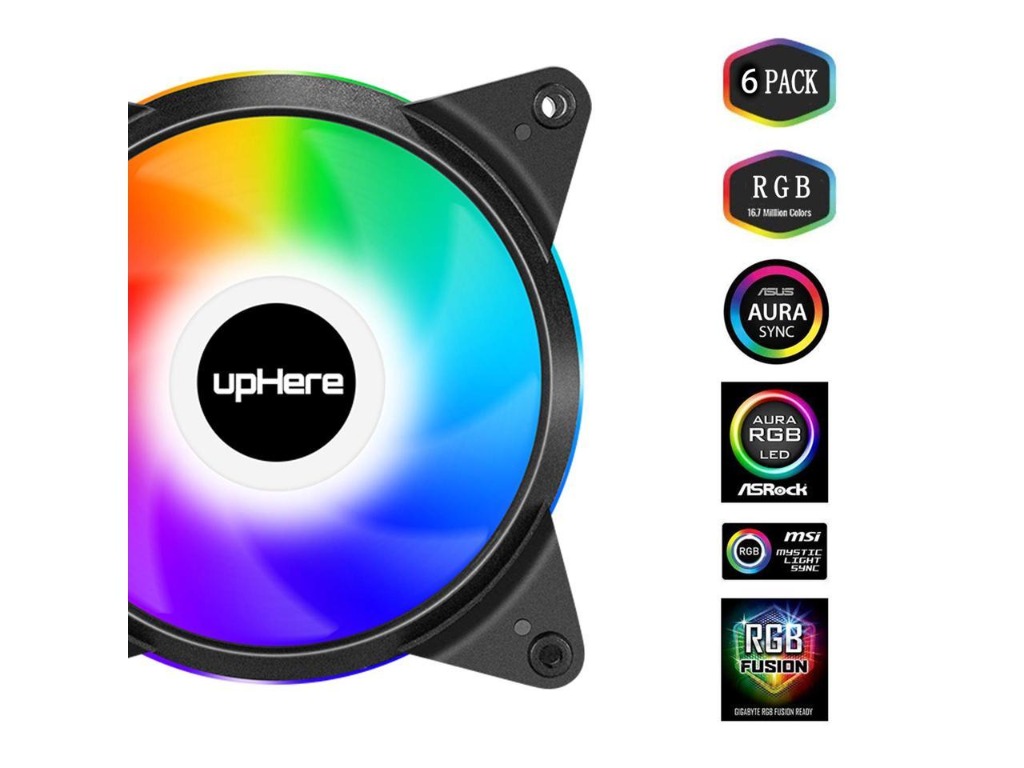 upHere 6-Pack 120mm Silent Intelligent Control Addressable RGB Fan ...
