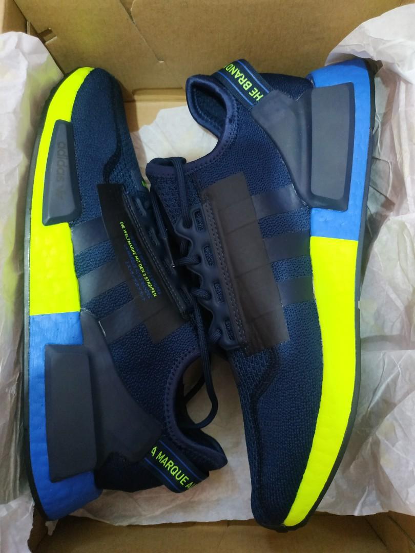 Adidas NMD R1 V2 navy/signal green original 100% BNIB, Fesyen Pria ...