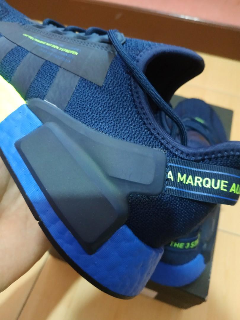 Adidas NMD R1 V2 navy/signal green original 100% BNIB, Fesyen Pria ...