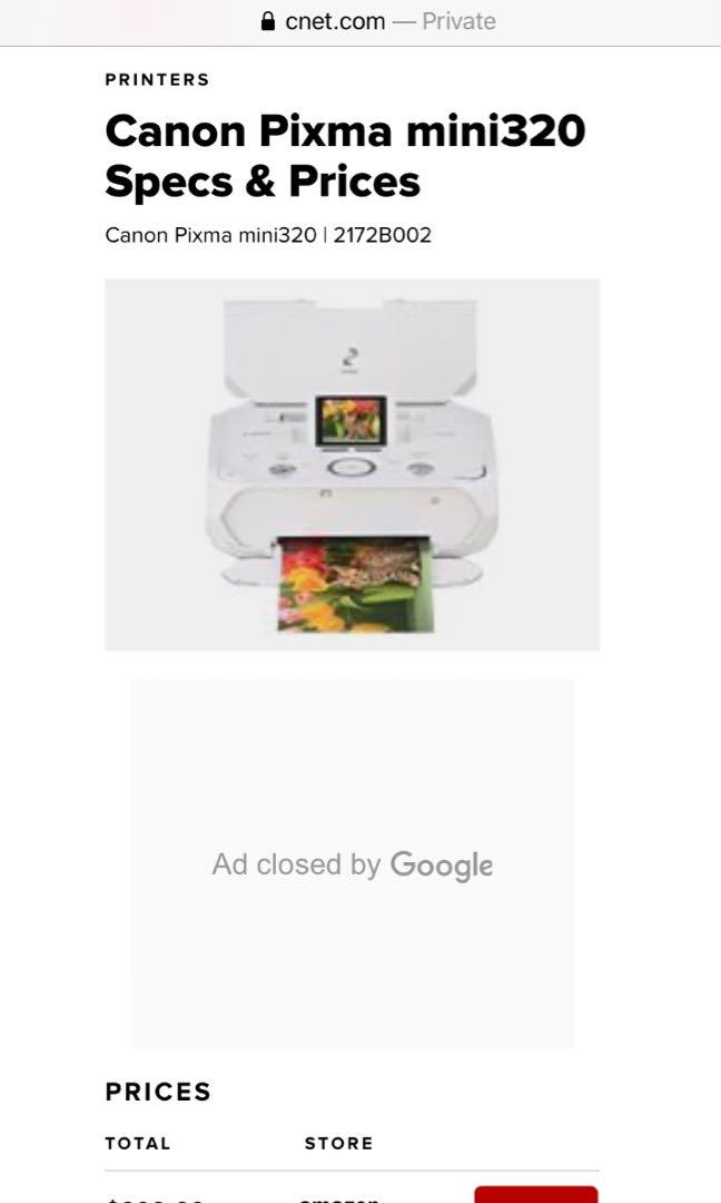 Canon Pixma mini 320 Photo printer, Computers & Tech, Printers ...