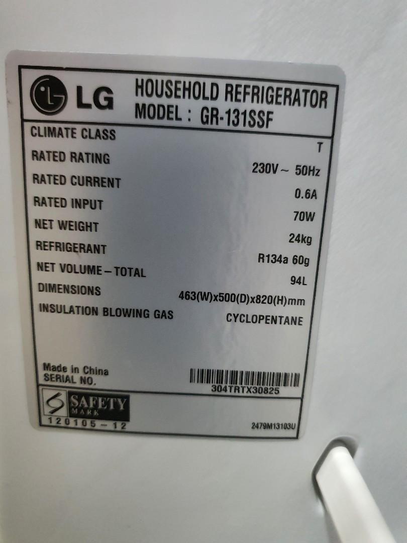 LG Bar fridge GR-131SSF 94L, TV & Home Appliances, Kitchen Appliances ...
