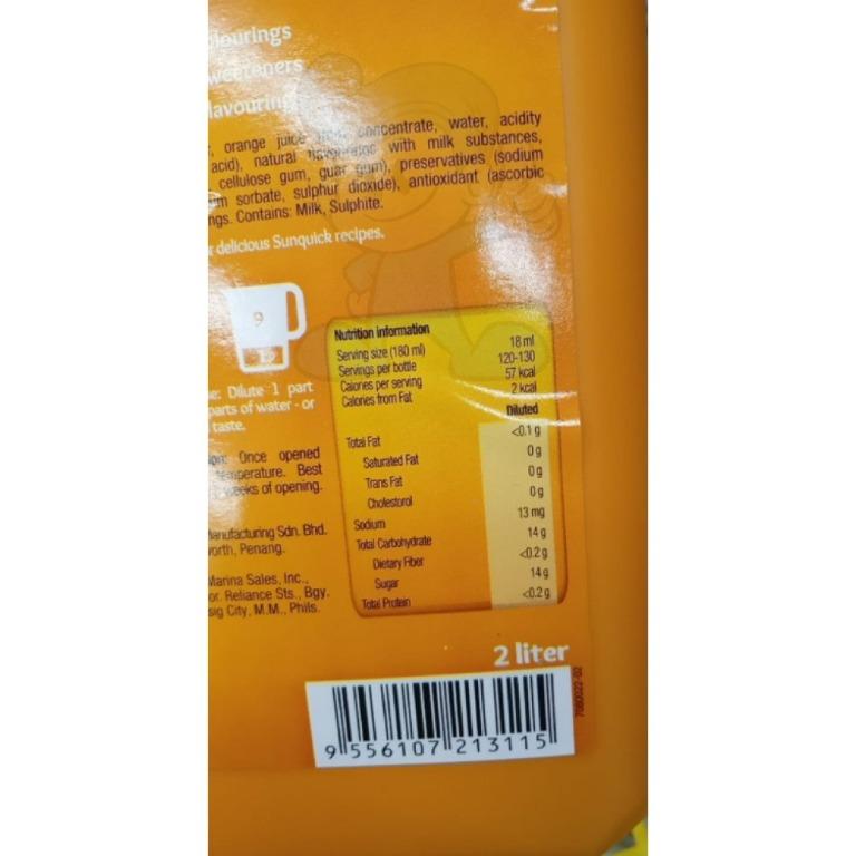Sunquick Orange Concentrate 2 L, Health & Nutrition, Health Supplements ...
