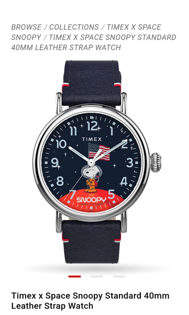 Timex x Space Snoopy Standard 40mm Leather Strap Watch, Luxury, Watches ...