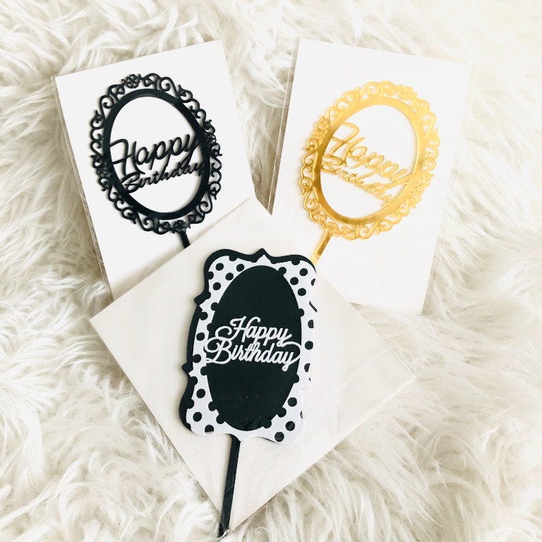 Baroque Photo Frame Birthday Cake Toppers | Black Frame | Gold Frame ...