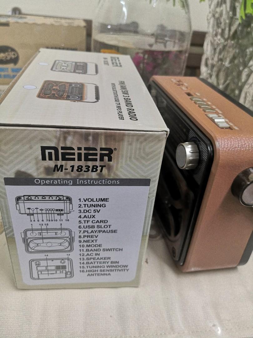 Radio MEiER M-183BT, bluetooth, USB, TF Card, rechargeable battery. FM / AM / SW3 BANDS-USB PORT ...