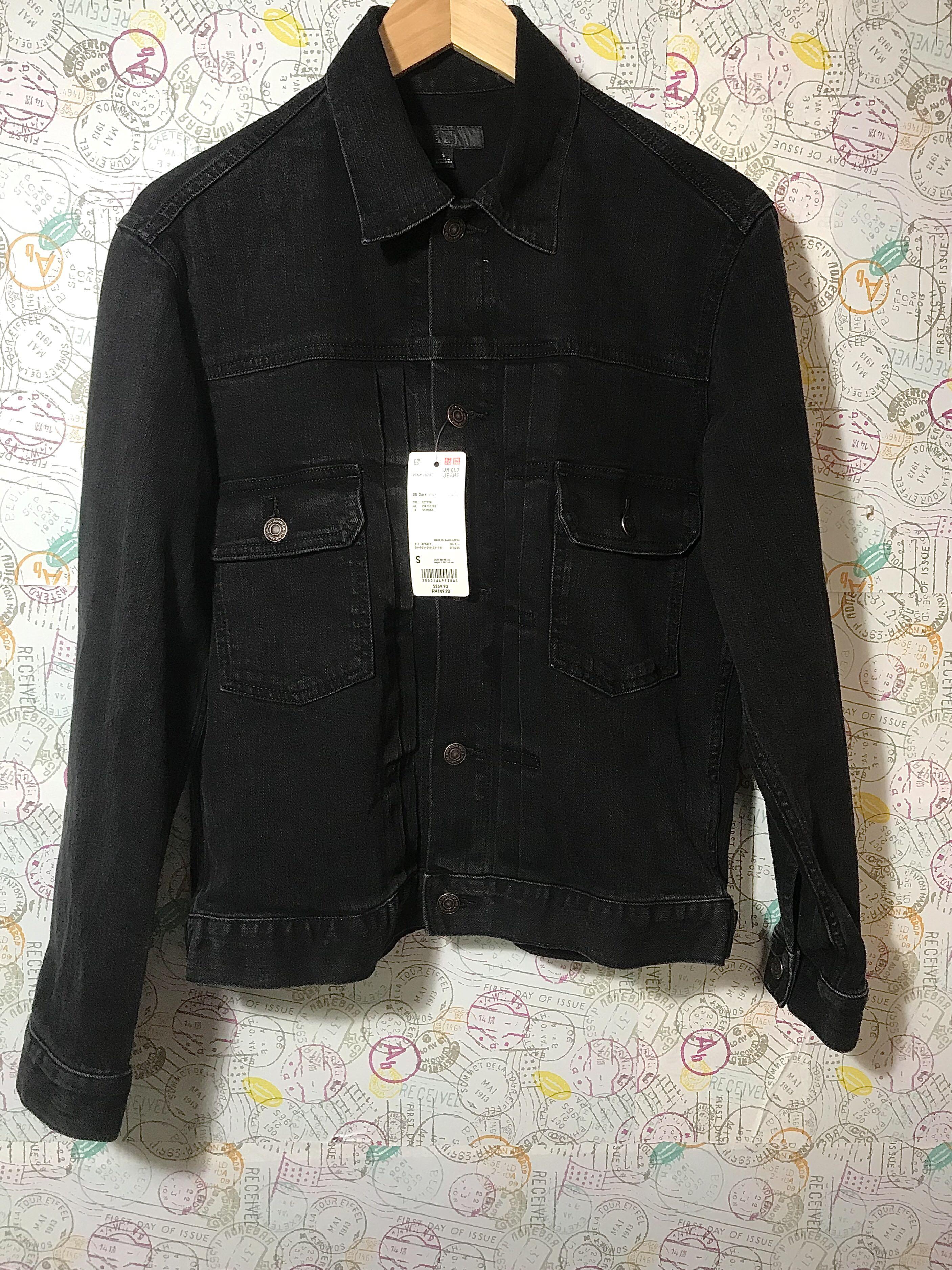 LAST OFFER !!! UNIQLO DENIM JACKET BLACK GREY AUTHENTIC , Men's Fashion ...