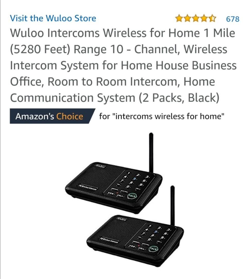 Wuloo Wireless Home Intercom System AC DC like Walkie Talkie Audio ...