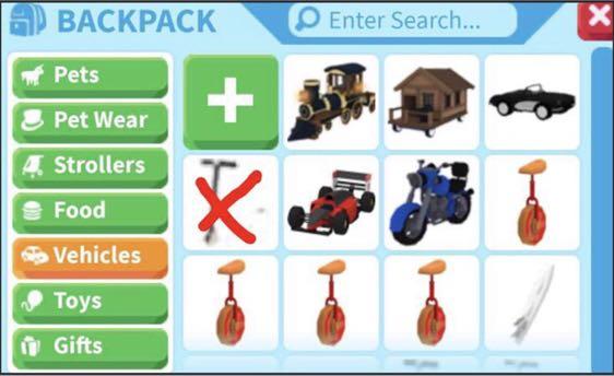 Adopt Me Strollers/Vehicles/Pet wear, Video Gaming, Gaming Accessories ...