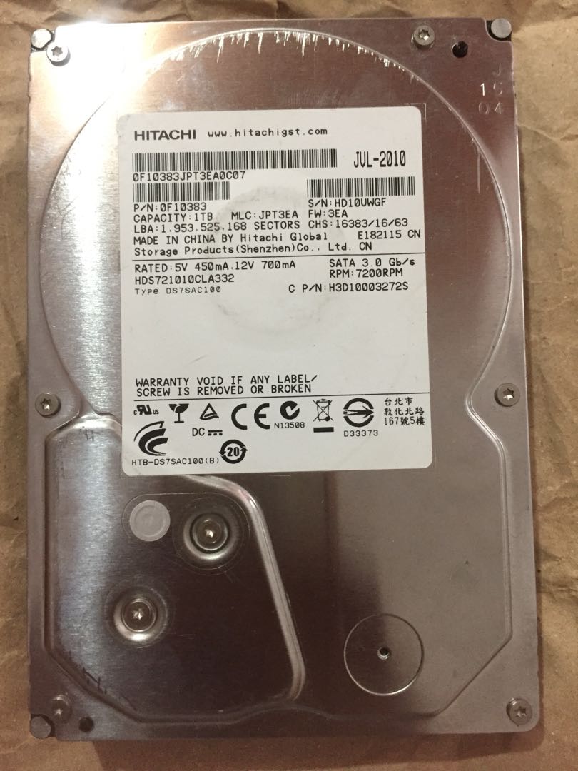 HITACHI 1TB HDD FOR DEKSTOP, Computers & Tech, Parts & Accessories ...