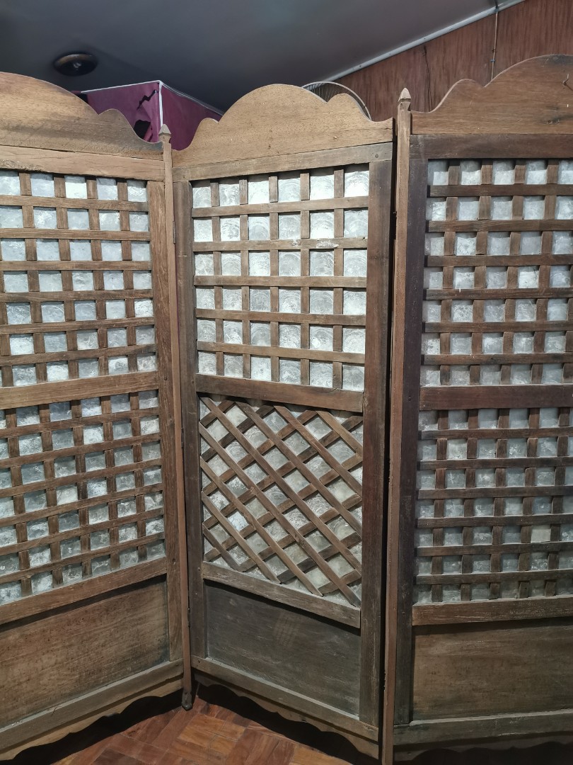 Vintage Capiz 3-panel Wood Divider, Furniture & Home Living, Office ...