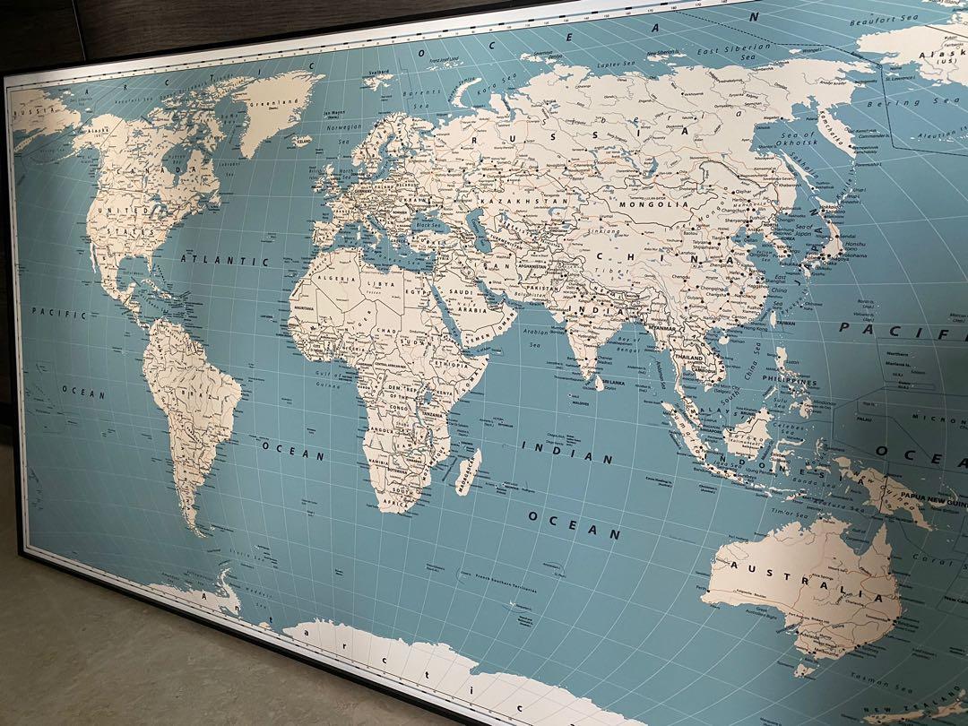 World Map with Frame, Furniture & Home Living, Home Decor, Frames ...