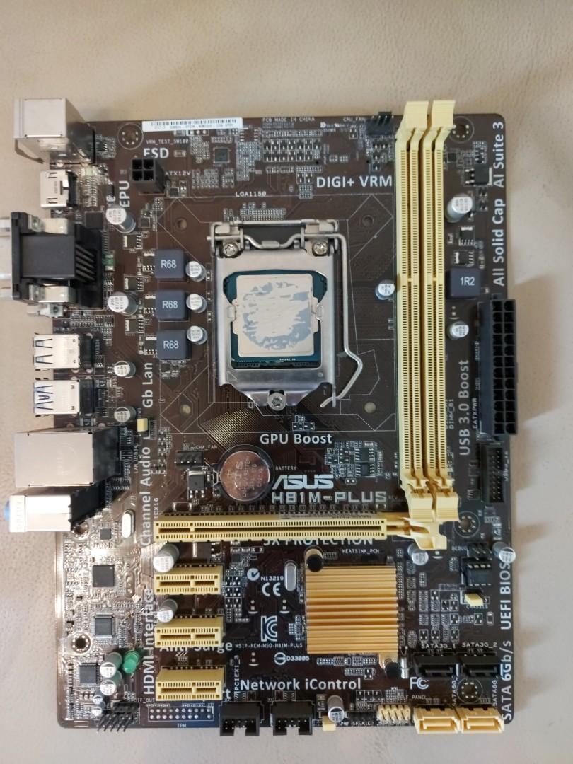 底版 motherboard asus H81m-plus 連 cpu i3-4130, 電腦＆科技, 手提電腦 on Carousell