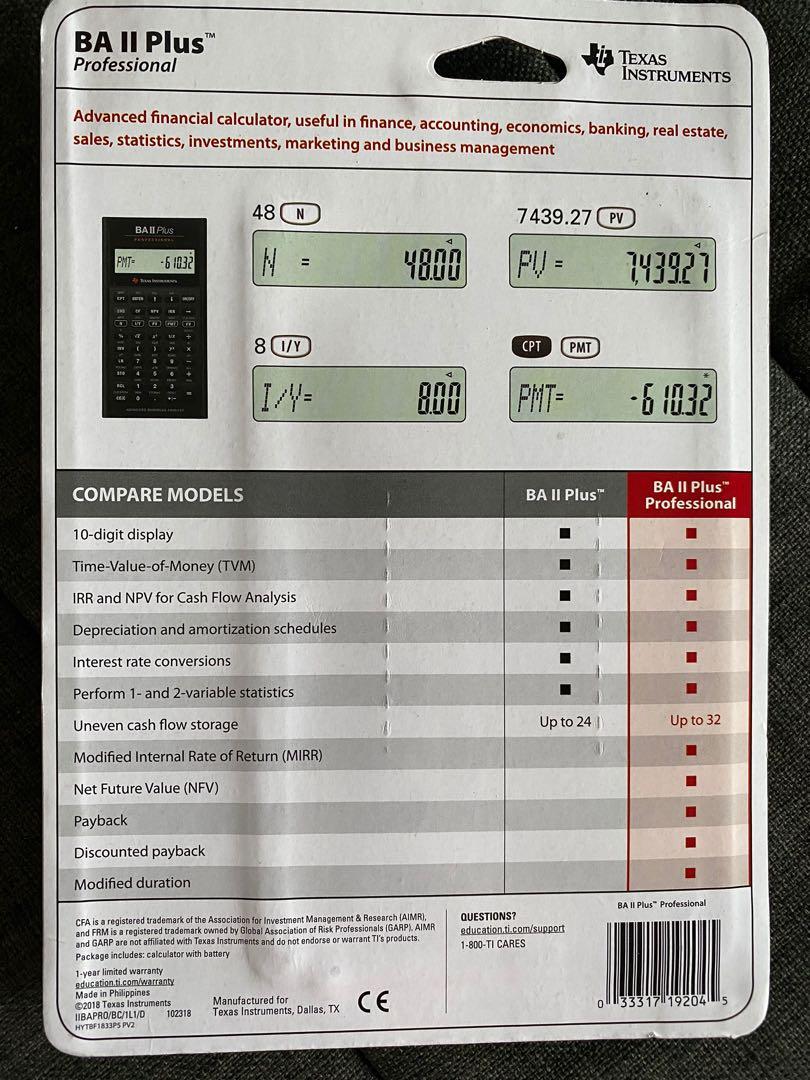 CFA calculator - Texas Instruments BA II Plus, Computers & Tech, Office ...