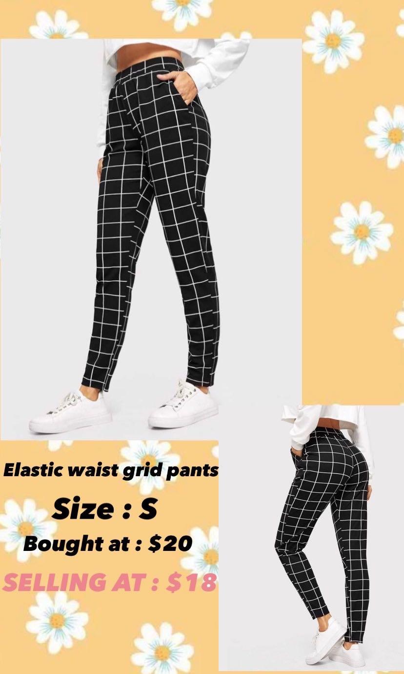 Elastic Waist Grid Pants, Women's Fashion, Bottoms, Other Bottoms on ...