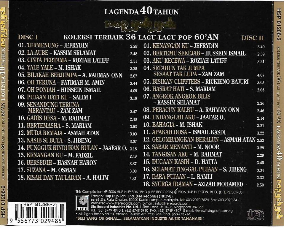 Lagenda 40 Tahun Pop Yeh Yeh Koleksi Terbaik 36 Lagu-Lagu Pop 60an 2CD ...