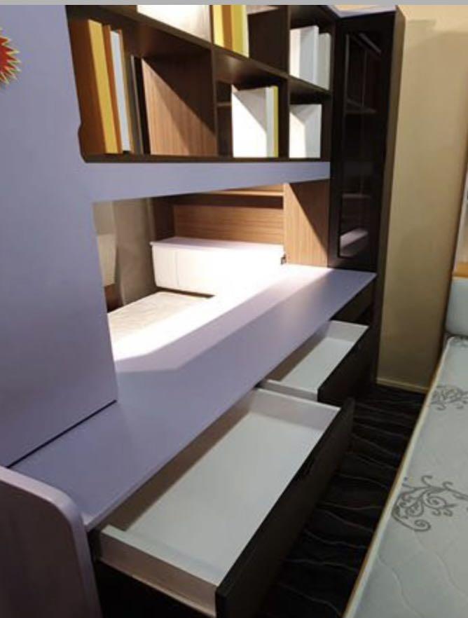 Bed with study table and pull out bed, Furniture & Home Living ...
