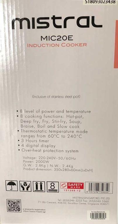 MISTRAL MIC20E Induction Cooker (2000W) Black, TV & Home Appliances ...