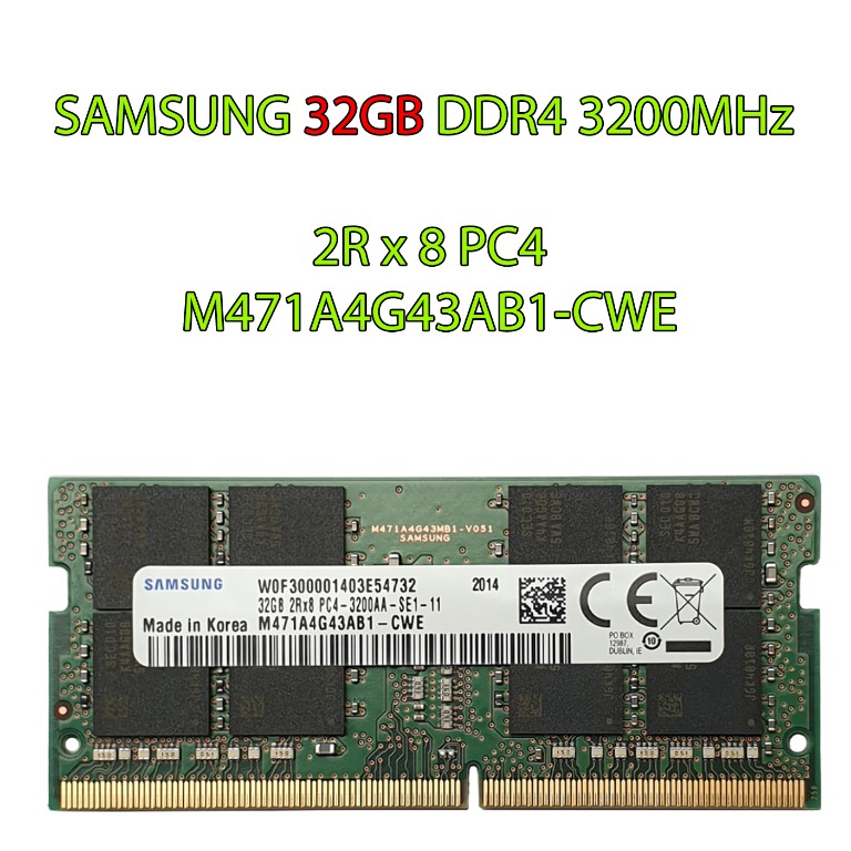 32GB SAMSUNG DDR4 DDR4L 2Rx8 SODIMM Laptop RAM 3200MHz M471A4G43AB1-CWE ...