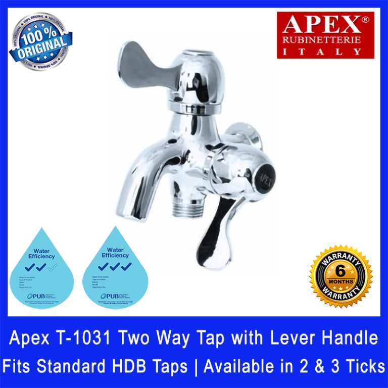 Apex T-1031 Two Way Tap with Lever Handle. Fits most HDB taps of 1/2 ...