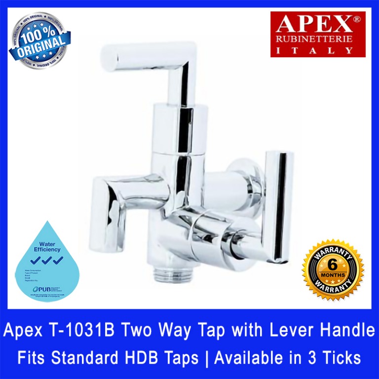 Apex T-1031B Two Way Tap with Lever Handle. Fits most HDB taps of 1/2 ...