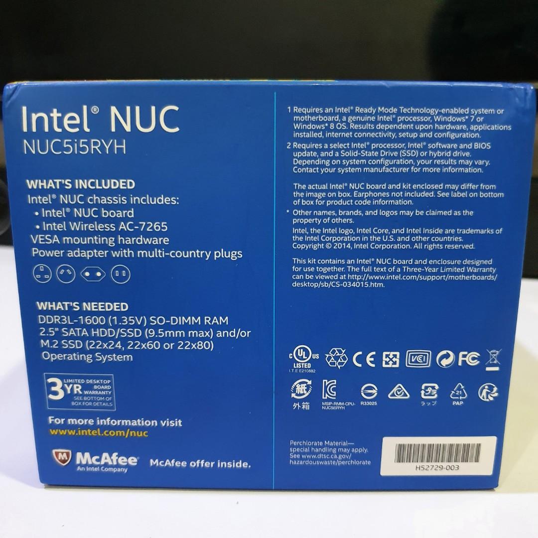 Intel NUC NUC5i5RYH Wi-Fi Windows 7 Pro PC Desktop 120GB Samsung EVO ...