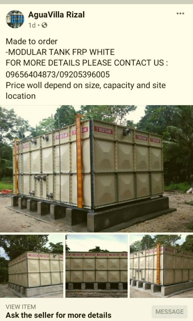 modular tank. Ss or Frp, Commercial & Industrial, Construction ...