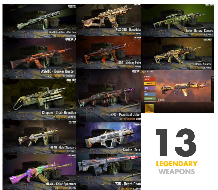Selling: 13 LEGENDARY WEAPONS + S3-11 Battle Pass + 13000 CP (CoDM Call ...