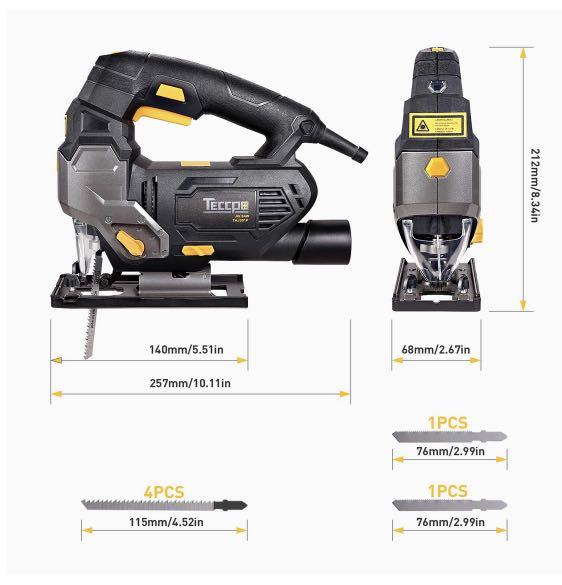 TECCPO Jigsaw, 6.5 Amp 3000 SPM Jigsaw Tool with Laser, Variable Speed ...