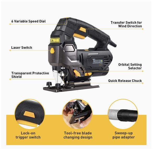 TECCPO Jigsaw, 6.5 Amp 3000 SPM Jigsaw Tool with Laser, Variable Speed ...