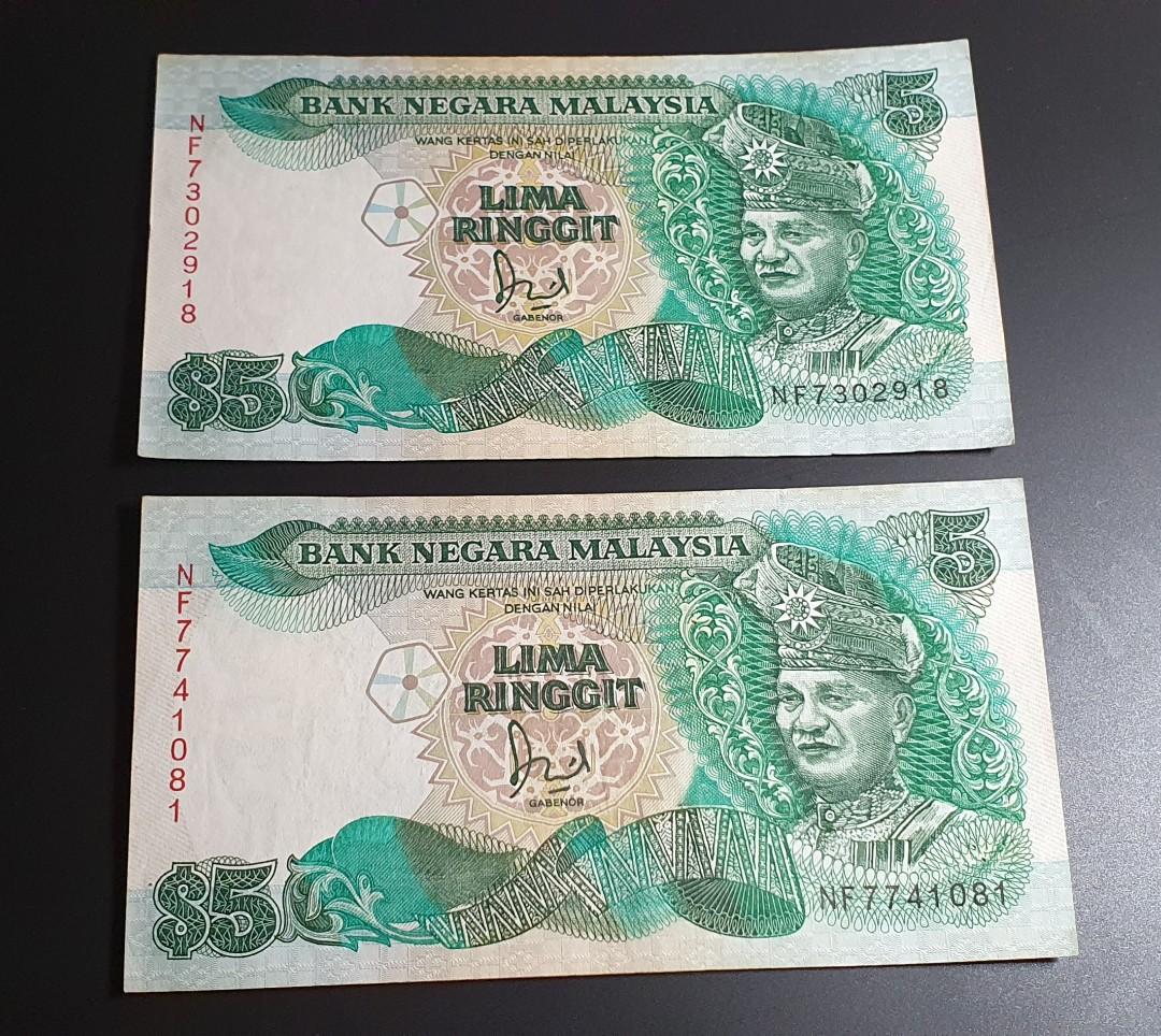 Malaysia Lima Ringgit- 6th Series RM 5- with Cross Flag Pole x 2 pcs ...