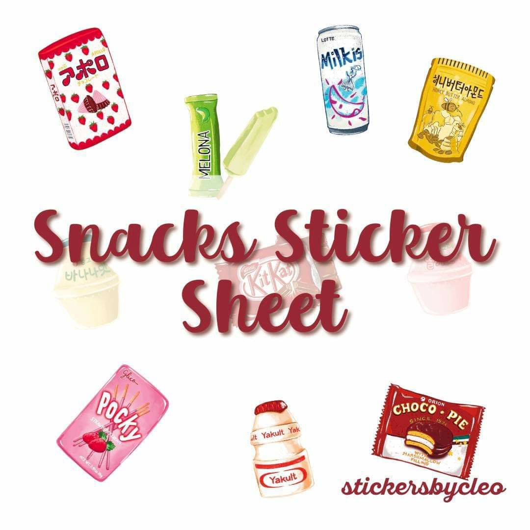 SNACKS Printable Sticker Sheet, Hobbies & Toys, Stationary & Craft ...