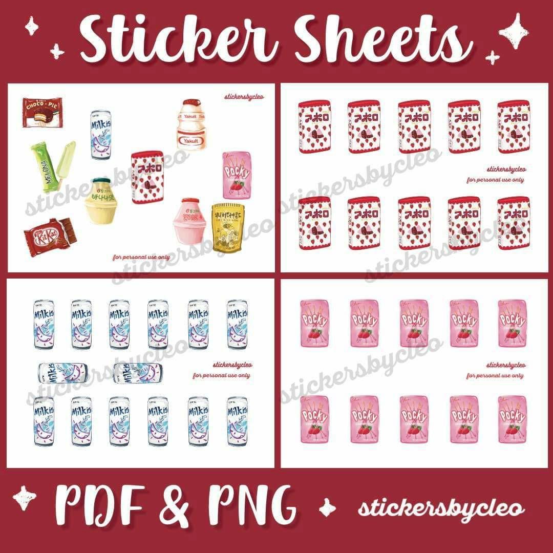 SNACKS Printable Sticker Sheet, Hobbies & Toys, Stationary & Craft ...