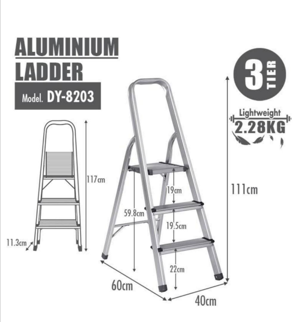 Houze Aluminium 3-tier Step Ladder, Furniture & Home Living, Furniture ...