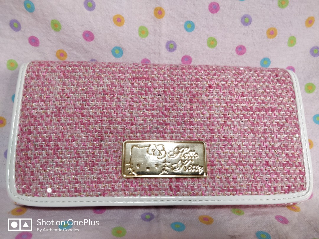 HELLO KITTY PINK TWEED LONG WALLET, Women's Fashion, Bags & Wallets ...