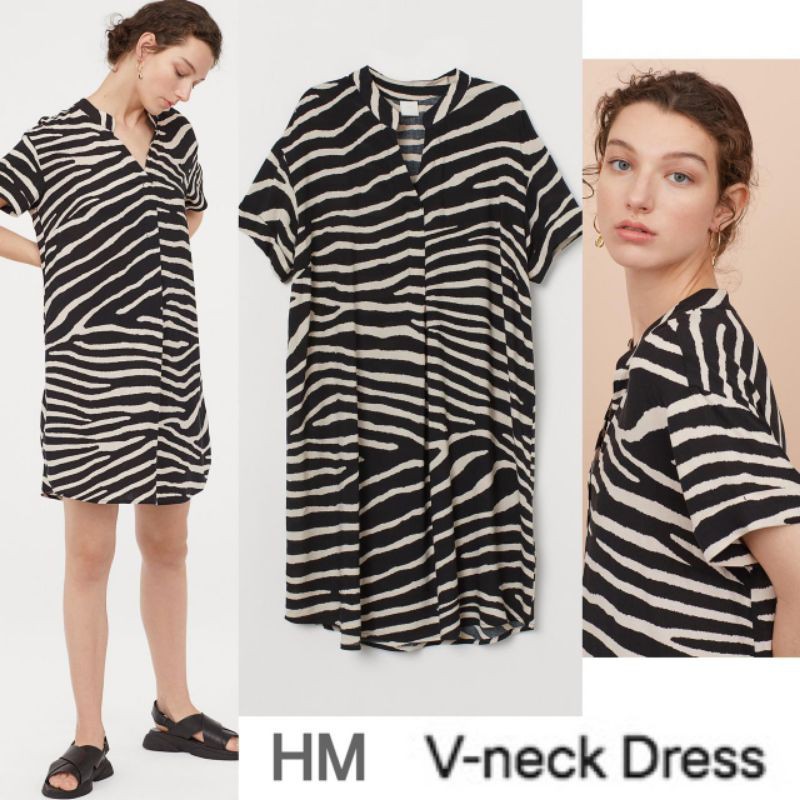 H&m Hnm Midi dress zebra print, Fesyen Wanita, Pakaian Wanita, Gaun ...