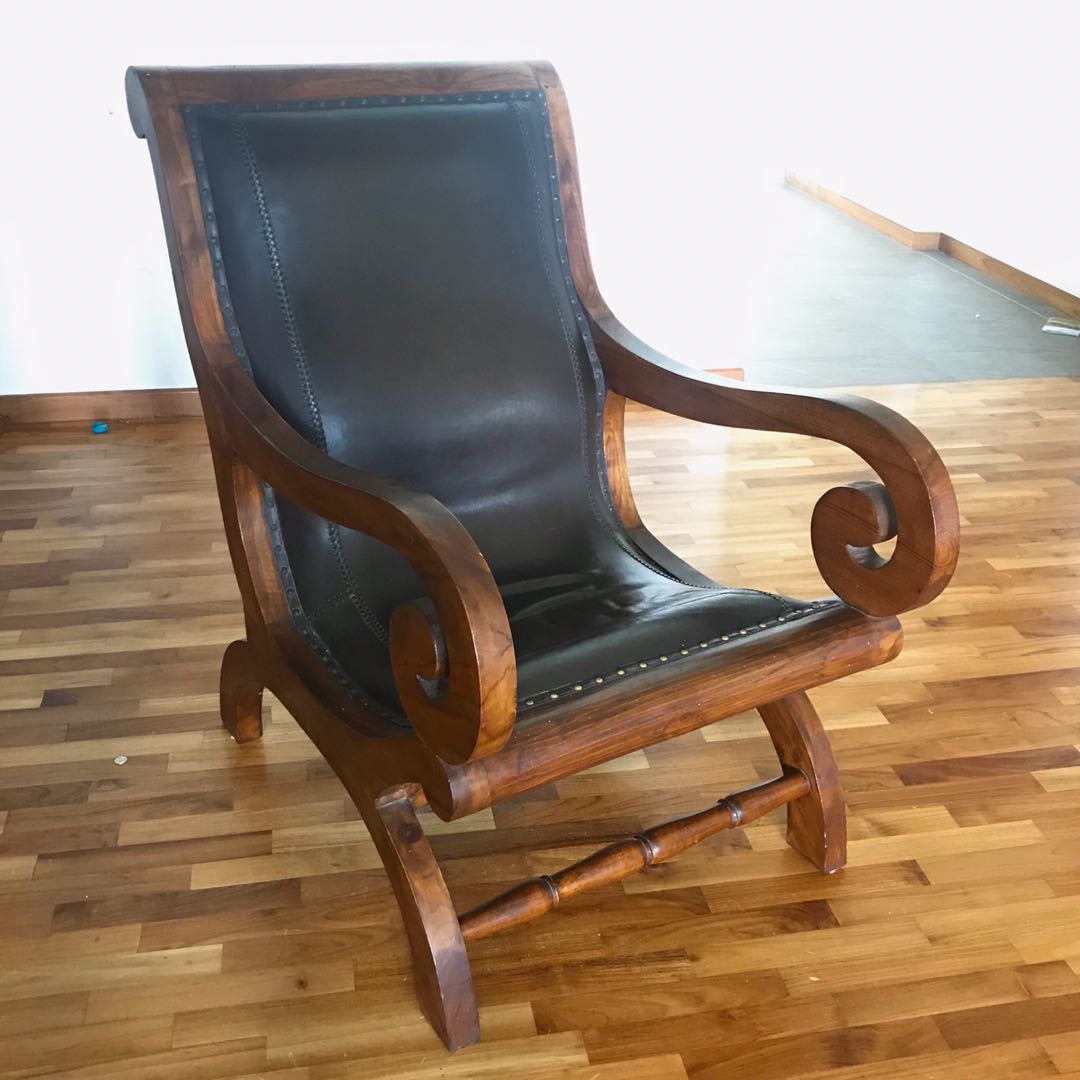 John Erdos colonial style arm / lazy leather / lounge chair wood ...