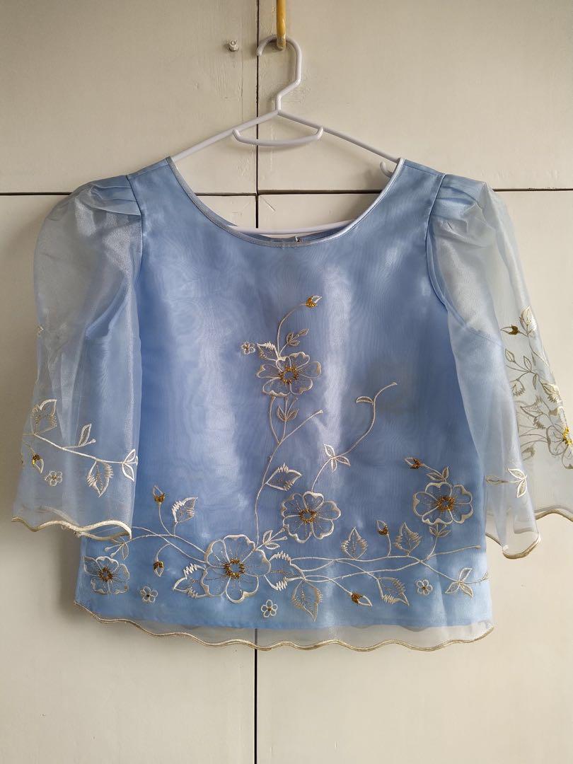 Light Blue Filipiniana Top, Women's Fashion, Dresses & Sets ...