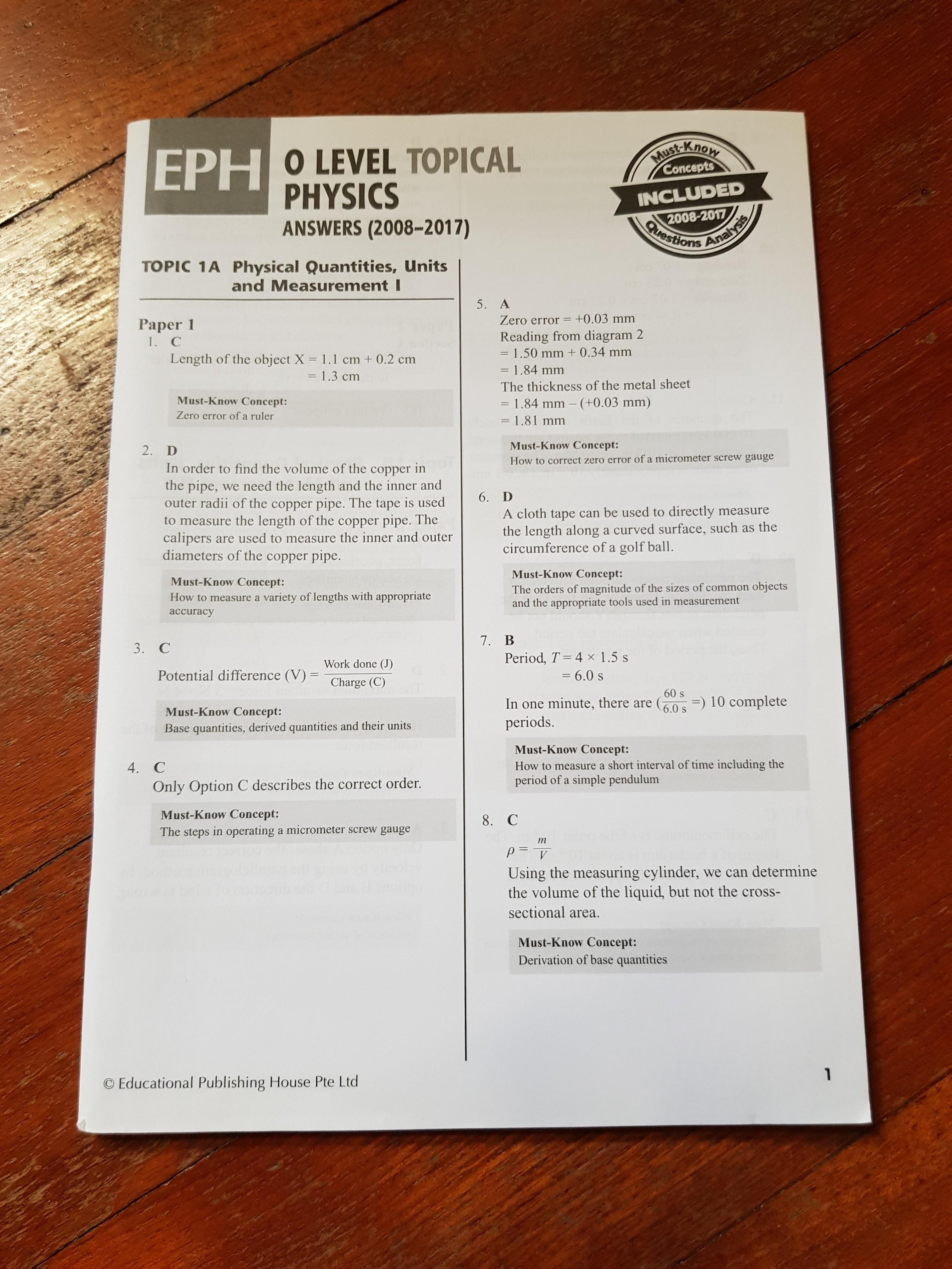 EPH Secondary 3 and 4 O level Pure Physics Topical Examination ...