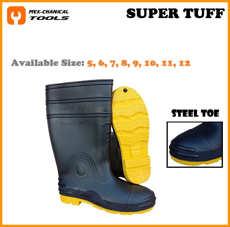 SUPERTUFF SAFETY BOOTS STEEL TOE (Black/Yellow Sole 14") SB-888 ...