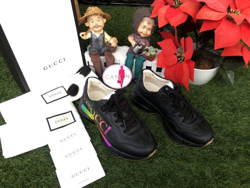 Gucci Rhyton Black Gucci Rainbow Logo Sneakers, Women's Fashion ...