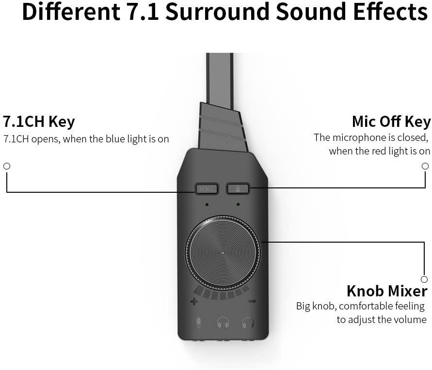 PLEXTONE GS3 Sound Card Virtual 7.1-Channel USB Adapter External GS3 ...