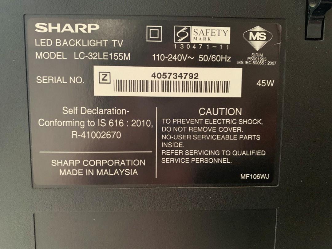 SHARP LED BACKLIGHT TV MODEL LC-32LE155M, TV & Home Appliances, TV ...