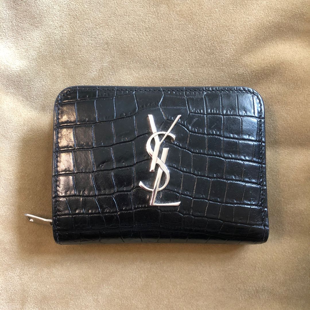 YSL monogram compact zip around wallet in crocodile embossed shiny ...