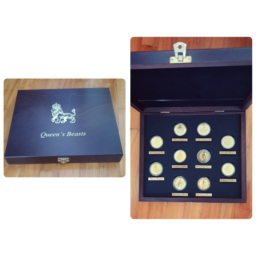 10 pieces 1 oz Gold Queen's Beast with presentation wooden box, Hobbies ...