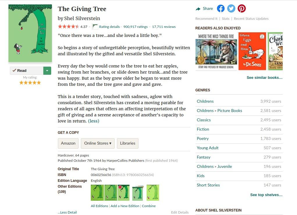 Buku The Giving Tree - Shel Silverstein, Buku & Alat Tulis, Buku Anak ...