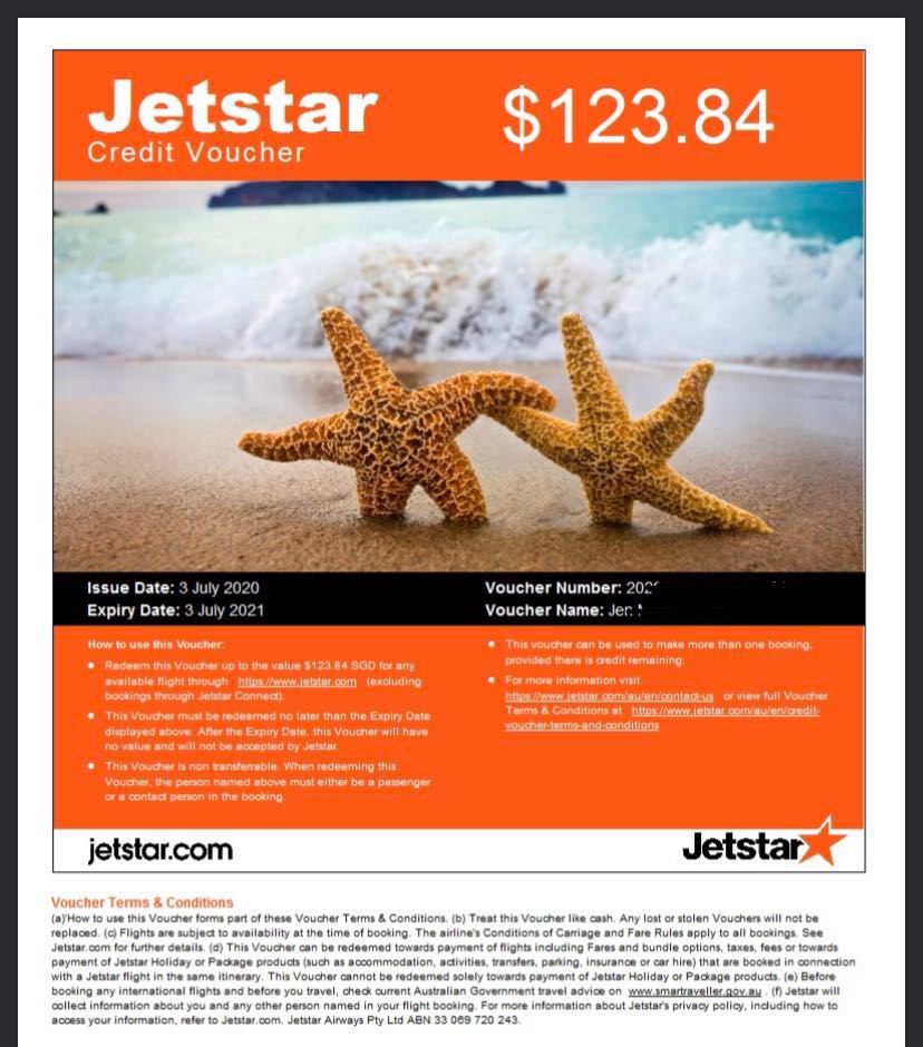 [SALE!] Jetstar Credit Voucher $123.84, Tickets & Vouchers, Vouchers on ...