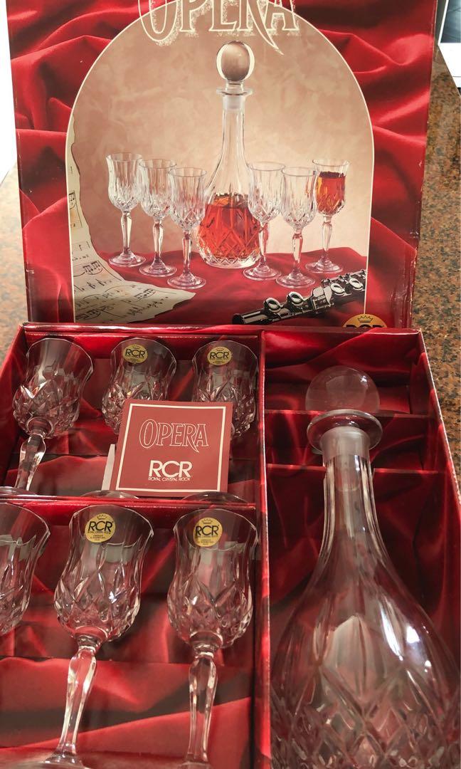 (NEW) RCR Opera Italian Crystal Glass 7 piece with 1 Decanter and 6 ...